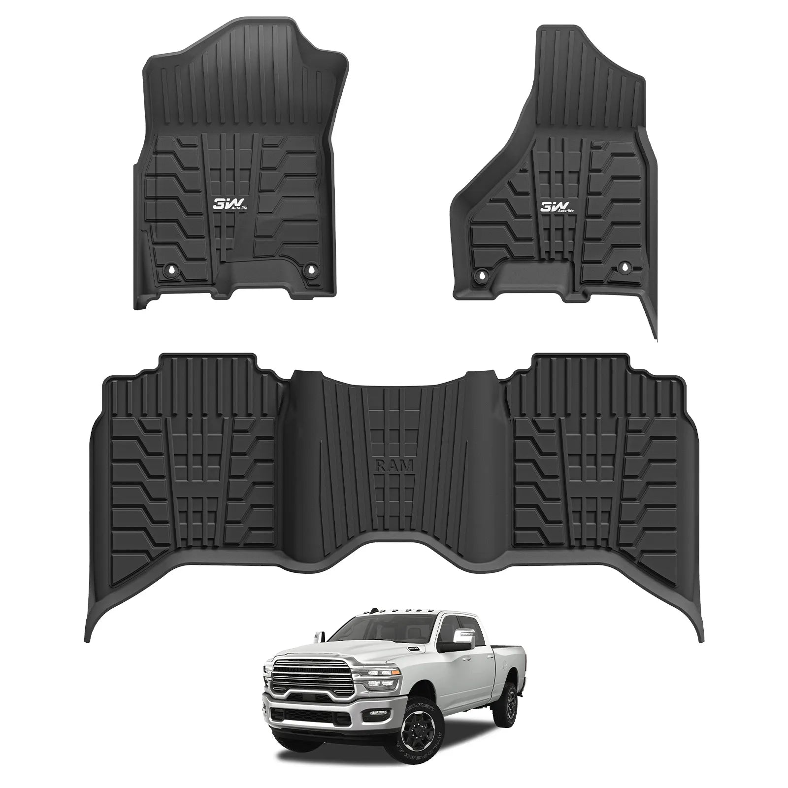 3W Custom Floor Mats for 2019-2025 Dodge Ram 2500/3500 Crew Cab with ...