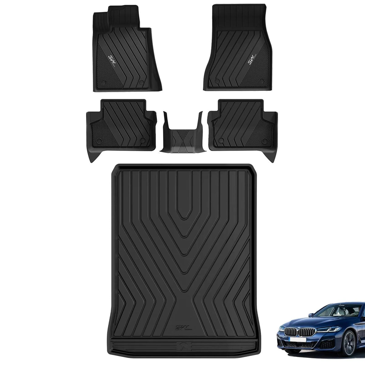 3W BMW 5 Series 2017-2023 G30 Custom Floor Mats Cargo Liner Thorex™ All ...