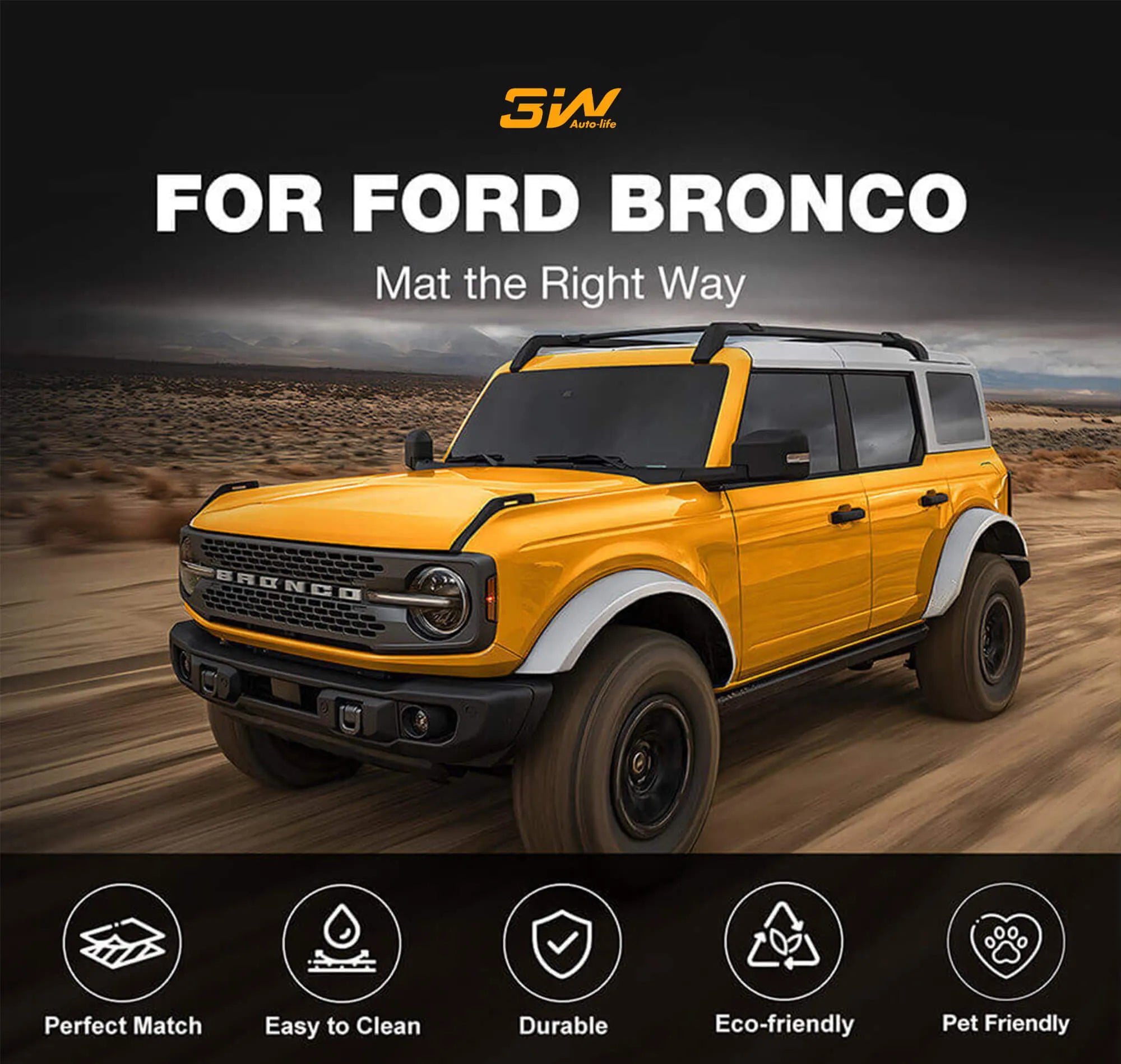 3W Ford Bronco 4-Door 2021-2024 Floor Mats / Trunk Mat TPE Material