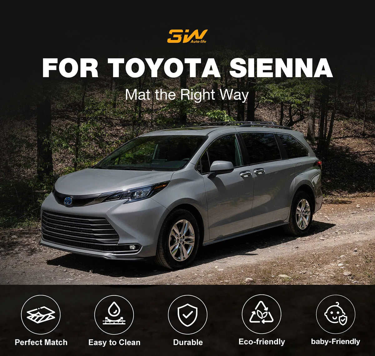 3W Toyota Sienna 7 Seat 2021-2024 Custom Floor Mats / Trunk Mat TPE ...