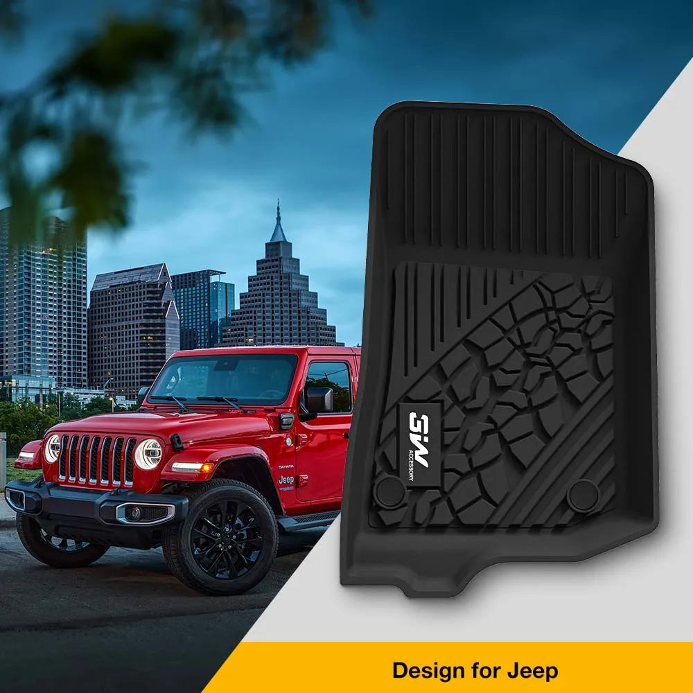 3W Jeep Wrangler 4XE Custom Floor Mats 2021-2024 Hybrid 4 Door TPE Mat