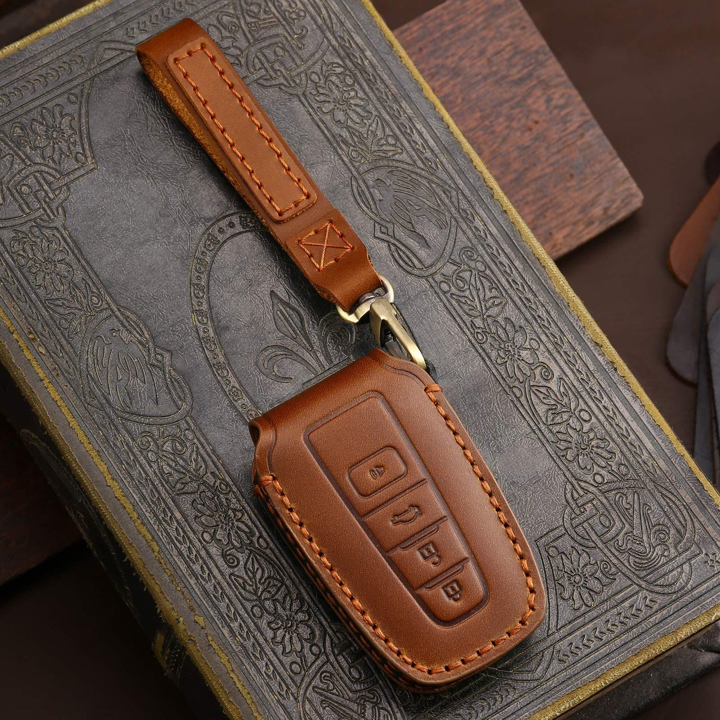 3W Toyota RAV4 Key Fob Cover Case 360 Degree Protection Genuine Leather ...